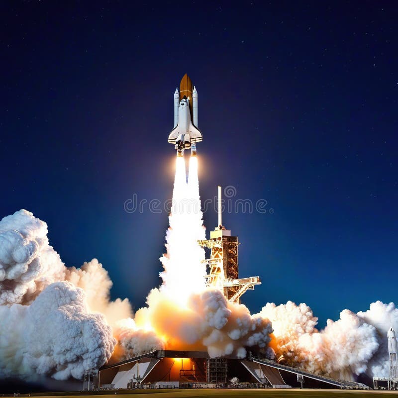 Stunning Night View of Shuttle Launch from Stock Illustration ...