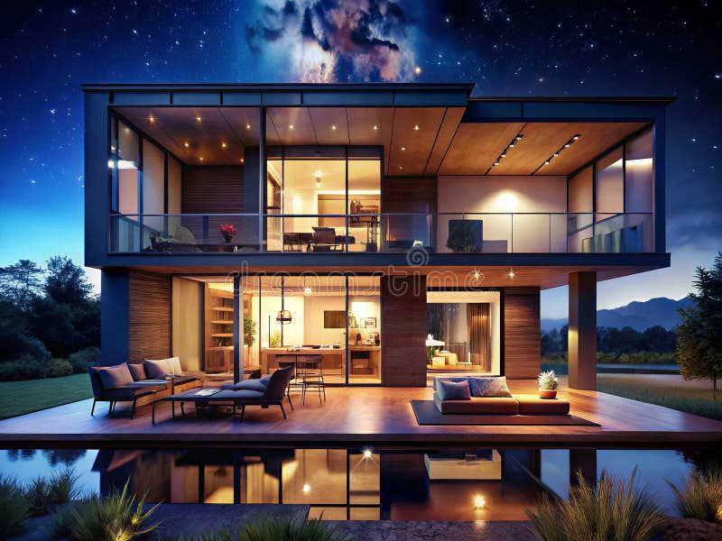 Stunning NightTime CrossSection View of a Modern Home Interior ...