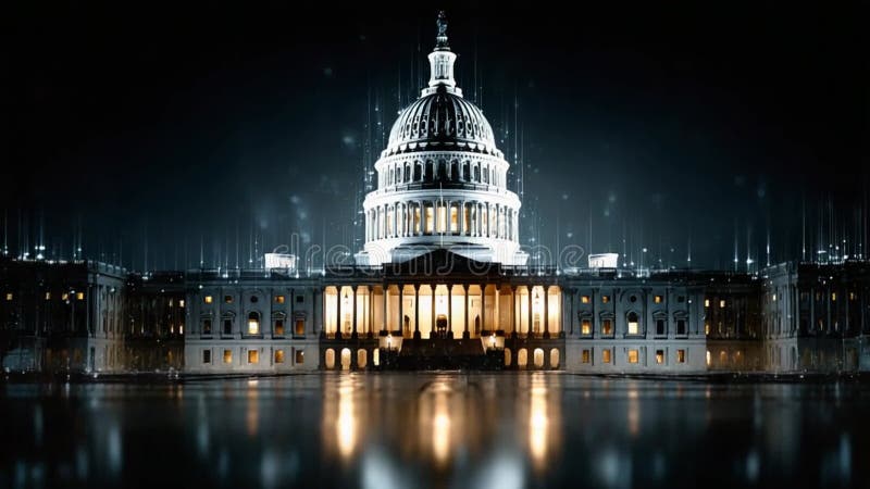 Dramatic Nighttime View of the Capitol Building Reflecting on Water ...
