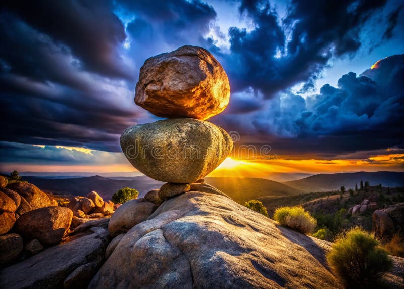 A Stunning Nighttime View of a Precariously Balanced Boulder Captured ...