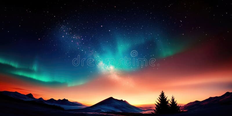 Stunning Northern Lights Over Snow-capped Mountains at Twilight Stock ...