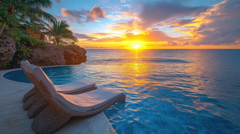 Luxurious Poolside Retreat with Sun Loungers in Tropical Resort at ...