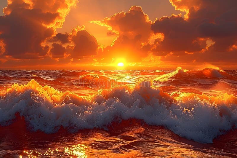 Stunning Ocean Sunset: Vibrant Waves and Dramatic Sky for Posters ...