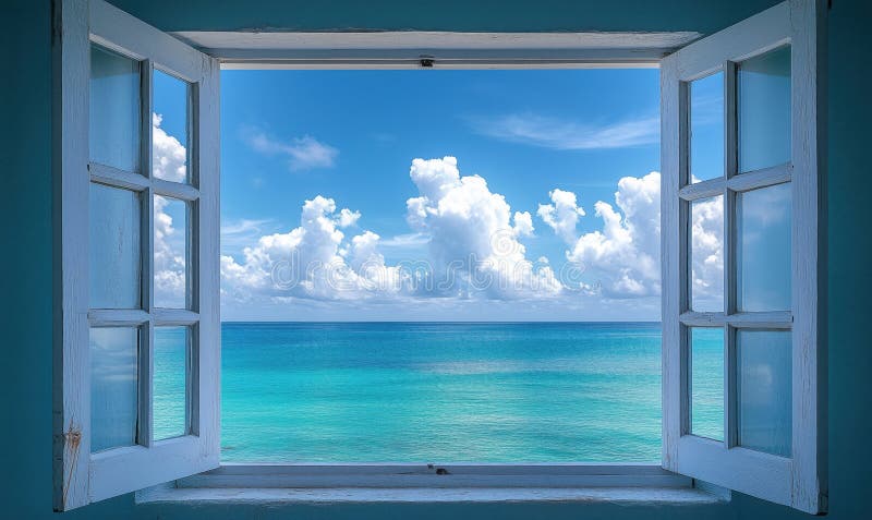 Stunning Ocean View from Open Window Showcasing Turquoise Waters and ...