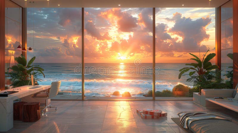 Stunning Ocean View at Sunset - Generative Ai Stock Illustration ...