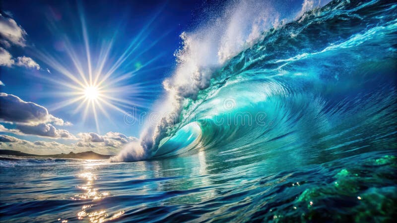 Stunning Ocean Wave Crashing Under a Bright Sun. Generative AI Stock ...