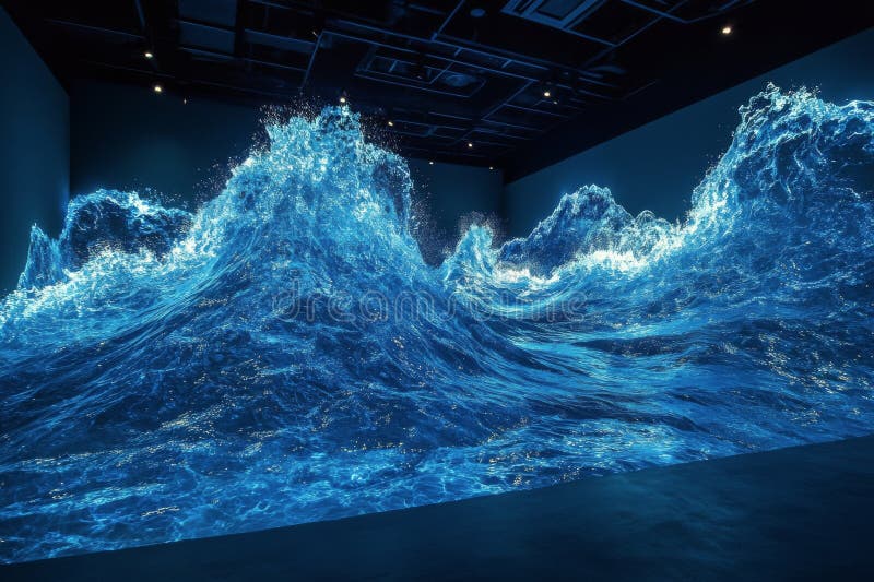 Majestic Ocean Wave Illuminated by Ethereal Blue Light during Nighttime ...