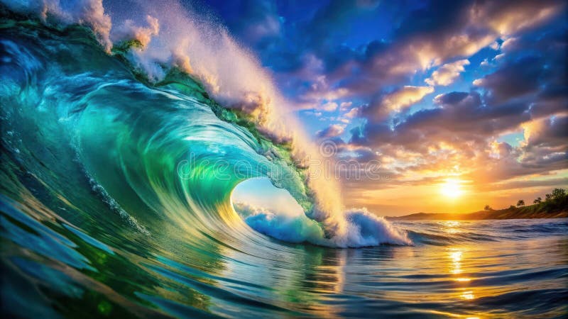 Stunning Ocean Wave at Sunset with Vibrant Colors. Generative AI Stock Illustration ...
