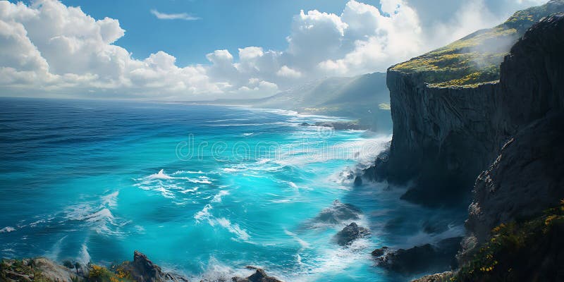 Stunning Ocean Waves Crashing Against Dramatic Cliffs Stock ...