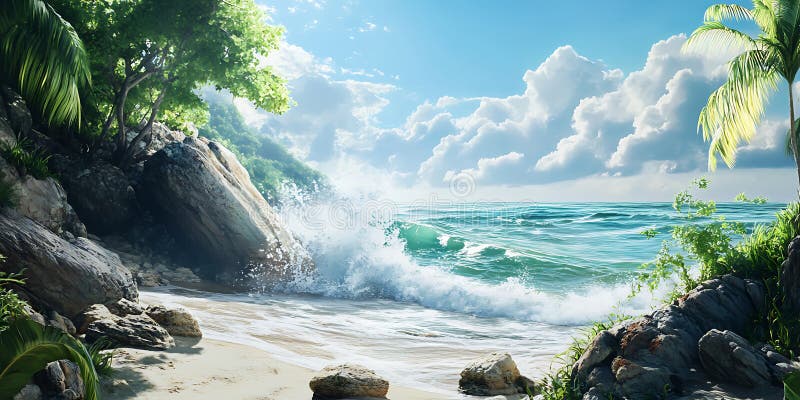 Stunning Ocean Waves Crashing on Tropical Beach: High-Resolution ...