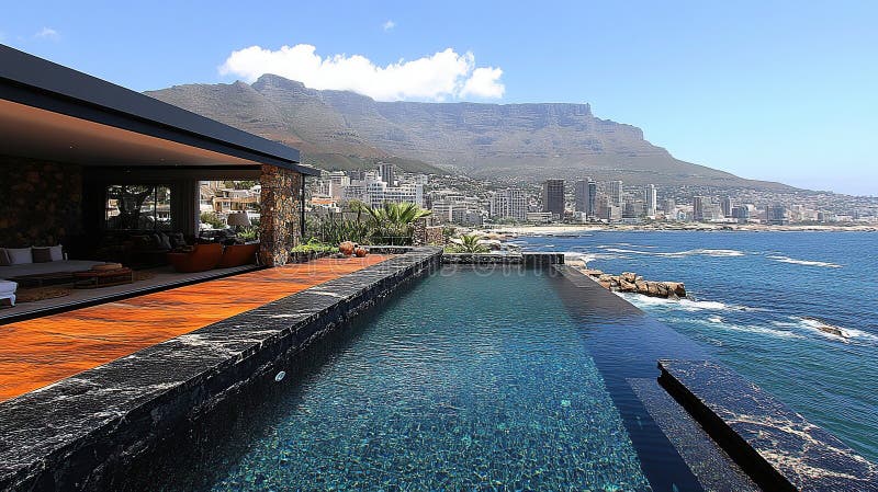 Stunning Oceanfront Infinity Pool with Mountain Views Stock ...