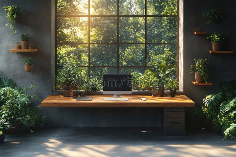 Stunning Office Interior: Panoramic Window View with Stock Illustration ...