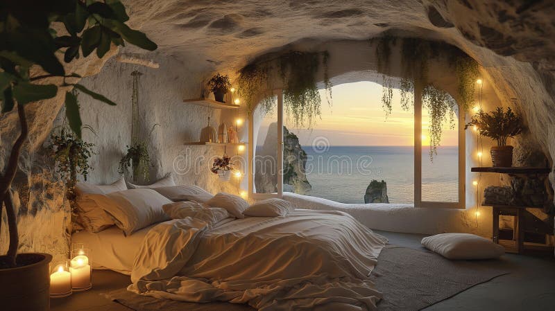 A Stunning Open Cave Bedroom with a Large Window Offering a ...