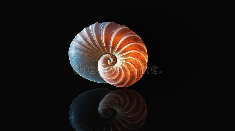 Vibrant Orange and White Nautilus Shell Contrasted on Dark Black ...