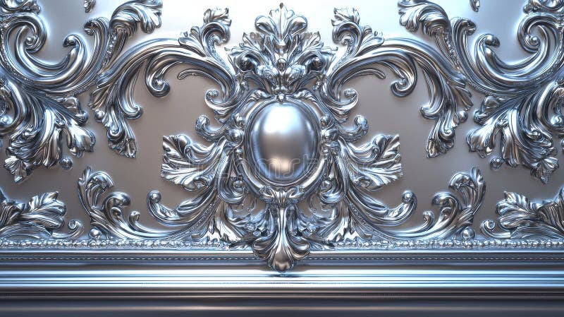 Ornate Silver Decorative Wall Panel with Intricate Design Details Stock ...