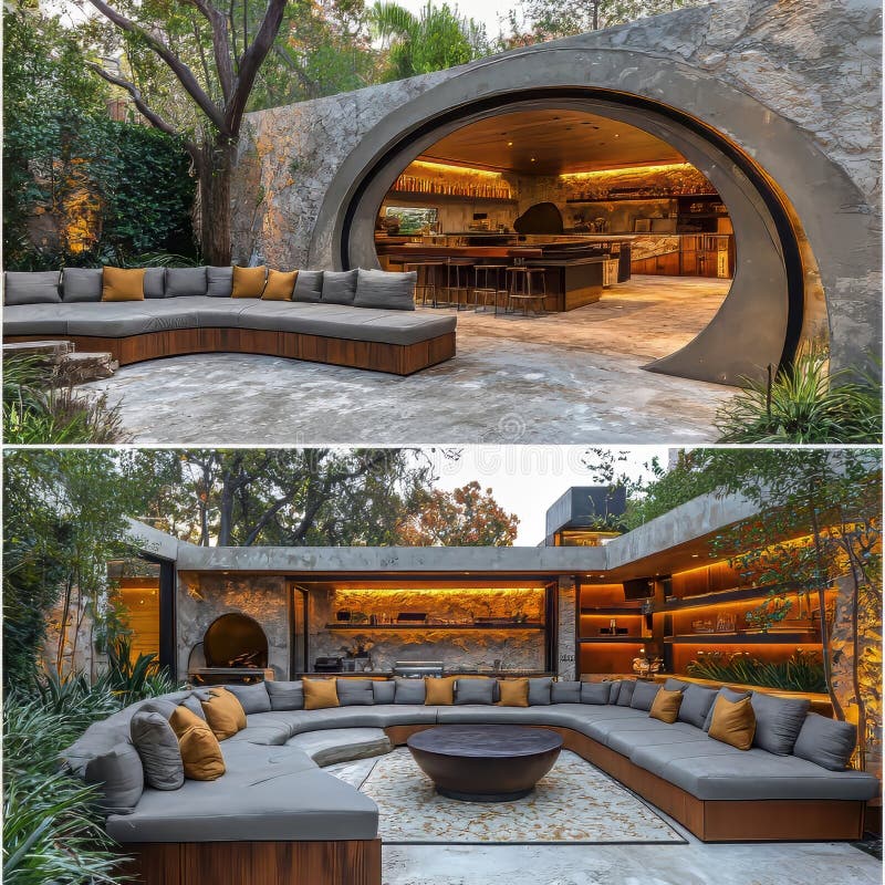 Stunning Outdoor Kitchen and Lounge Designs with Circular Architectural ...