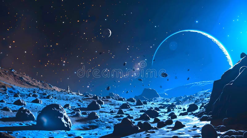 Stunning Outer Space Landscape with Planets and Asteroids, Digital Art ...