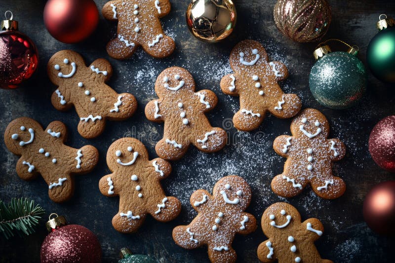 A Stunning Overhead Composition Featuring Gingerbread Men Cookies Laid ...
