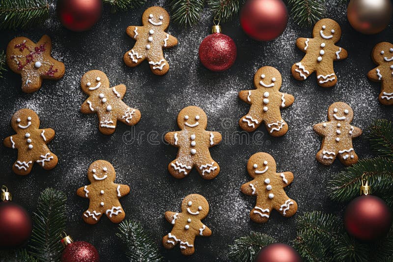 A Stunning Overhead Composition Featuring Gingerbread Men Cookies Laid ...