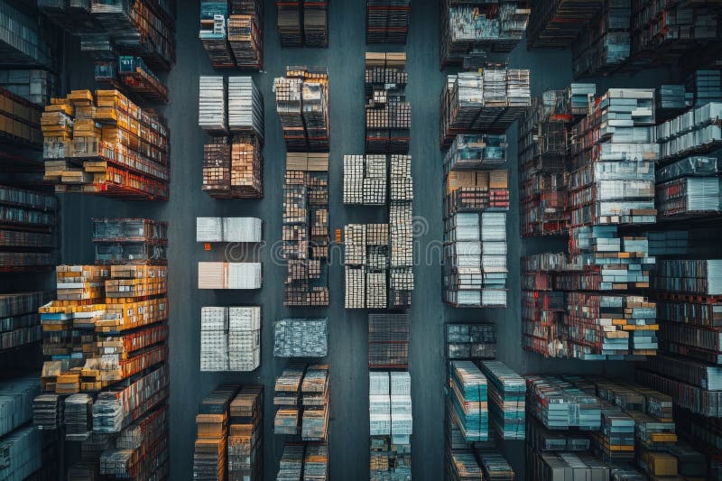 An Intricate Aerial View of a Warehouse Filled with Colorful Boxes and ...