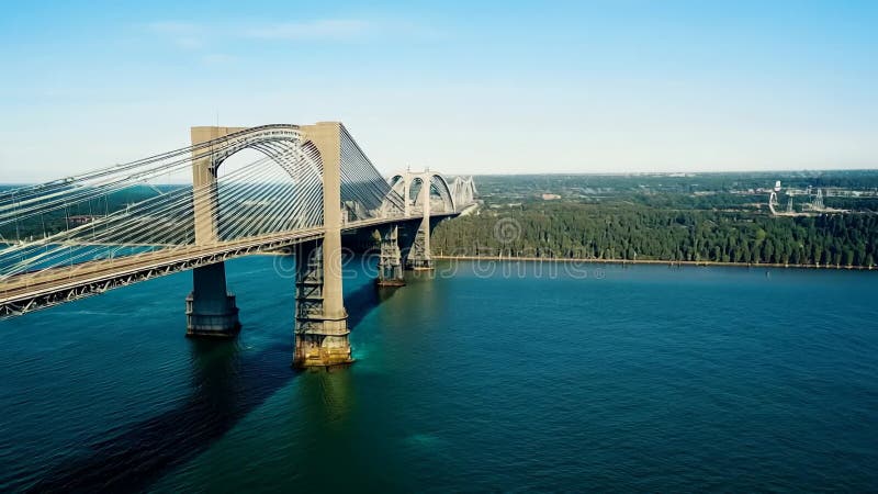 Ridge Perspective Overlooking Waterfront and Bridge in Clear Skies ...
