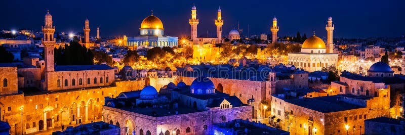 Stunning Panorama Jerusalem Israel Night Stock Illustration ...