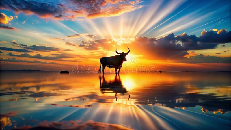 Stunning Panoramic Abstract Artwork a Fusion of Sun Water and Bulls ...