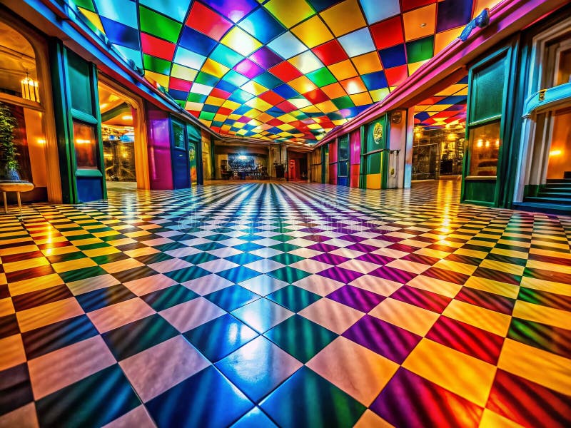 Stunning Panoramic Checkered Floor Pattern a Vibrant Visual Feast for ...