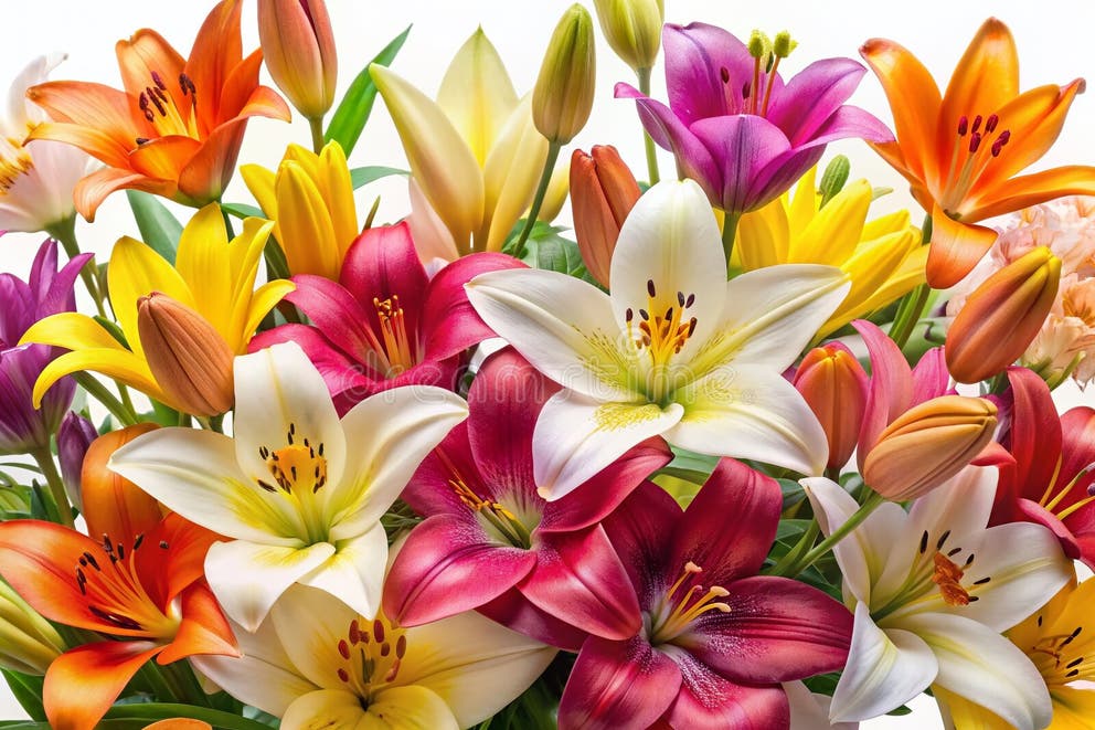 Stunning Panoramic Display of Assorted Lilies Against a Pristine White ...