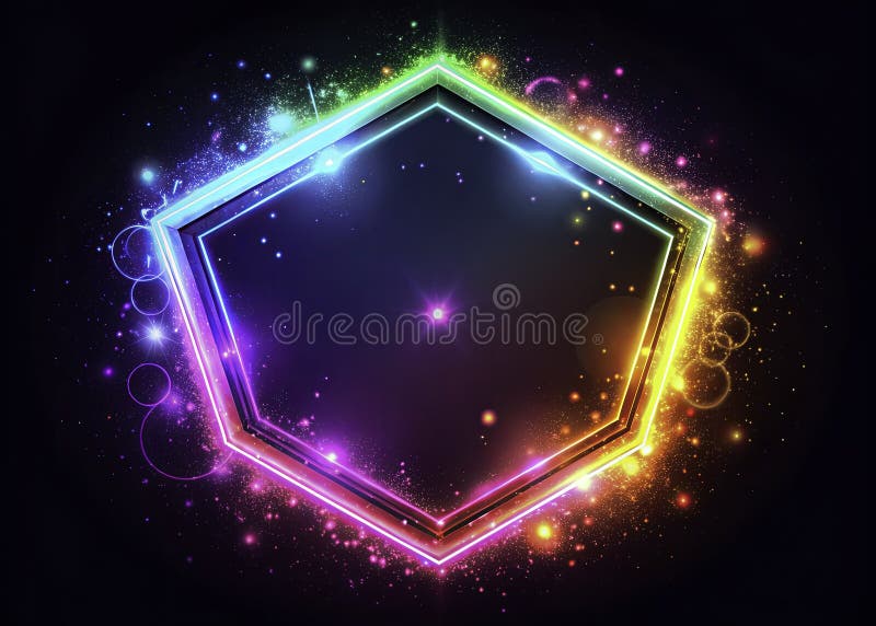 Stunning Panoramic Pentagon Neon Frame a Glowing Geometric Abstract ...