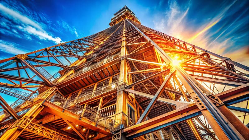 Stunning Panoramic Perspective of a Modern Metal Tower with a Rooftop ...