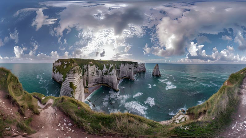 Panoramic View of Majestic Cliffs and Turquoise Sea Under a Dynamic Sky ...