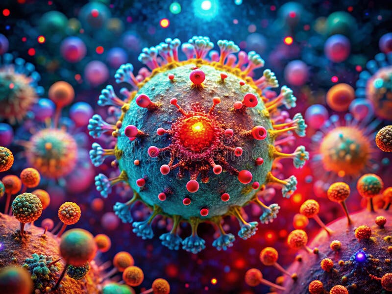 A Stunning Panoramic View of Abstract Microbial Art Glowing Viruses in ...