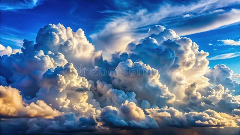 Stunning Panoramic View of a Dramatic Summer Cloudscape a Beautiful Blue Sky Filled with Fluffy ...