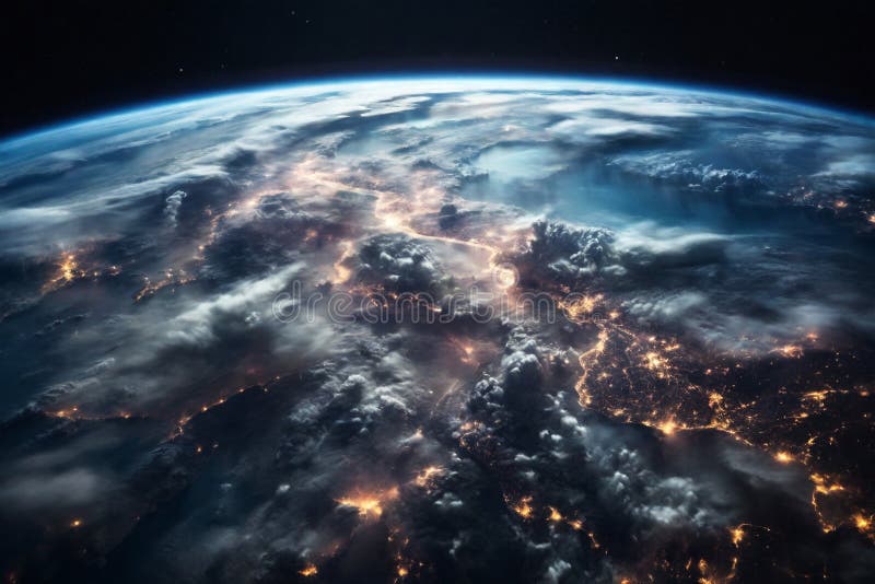 Stunning Panoramic View of Earth from Space: Glowing City Lights and ...