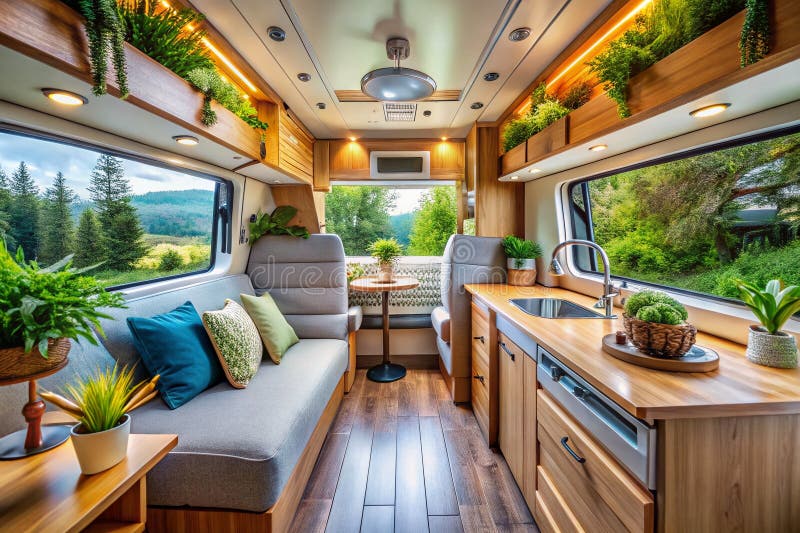 A Stunning Panoramic View of a Modern Camper Van Interior Embracing the ...