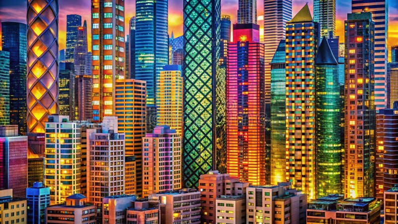 Stunning Panoramic View of a Modern City Repeating Architectural ...