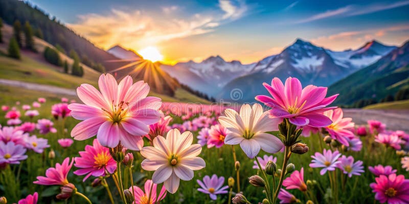 Stunning Panoramic View of a Mountain Meadow Exploding with Congdons Lewisia Blossoms Stock ...