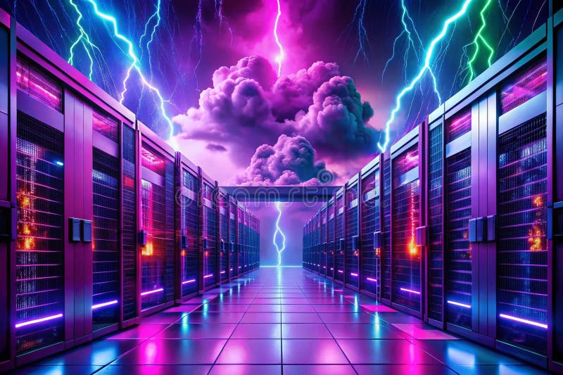 A Stunning Panoramic View of a Pink Neon Server Room Featuring ...