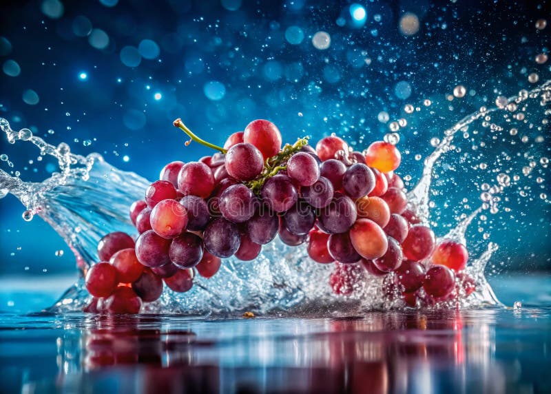 A Stunning Panoramic View of Red Grapes Exploding into a Refreshing ...