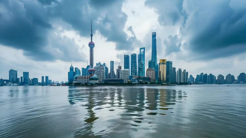 Stunning Panoramic View of Shanghai Skyline Under a Dramatic Cloudy Sky ...