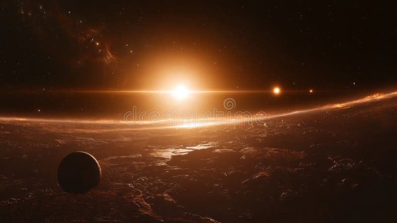 Panoramic View of Distant Star System at Horizon Stock Illustration ...