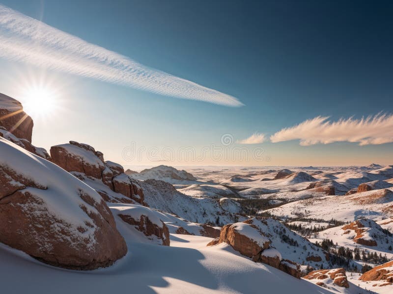 Stunning Panoramic View of a Snowy Landscape with Rocky Formations and ...