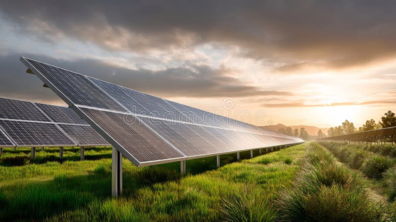 A Stunning Panoramic View of a Solar Farm Embraced by Soft Studio ...