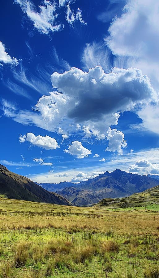 Stunning Peruvian Grasslands with Majestic Alps Under a Bright Blue Sky ...