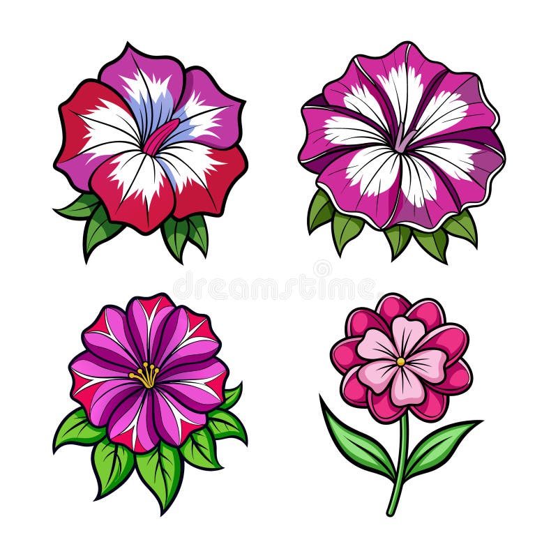 Stunning Petunia Flower Top Illustration with Bold Outline Stock Vector ...