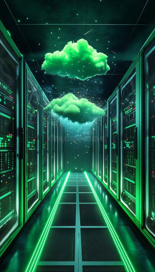 A Stunning Photo of Advanced Servers Illuminated by Green Neon ...