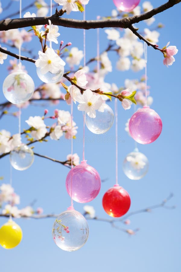 A Stunning Photo of a Blooming Cherry Blossom Tree with Colorful Easter ...
