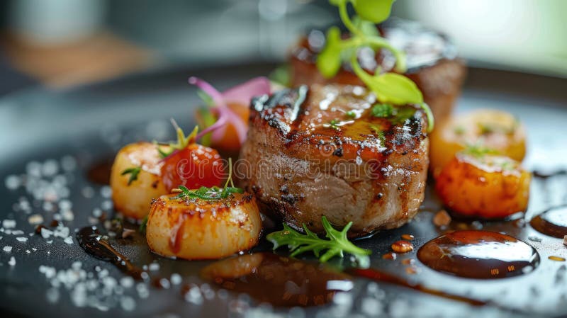 Gourmet Dining Delight: a Beautifully Presented Plate of Sumptuous ...