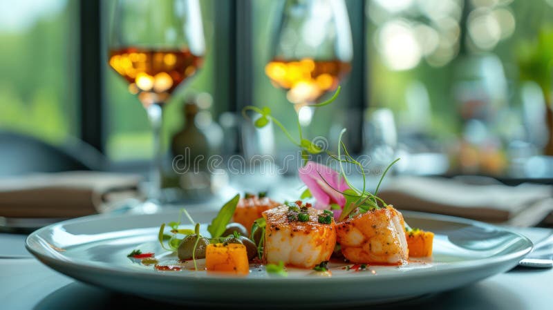 Gourmet Dining Delight: a Beautifully Presented Plate of Sumptuous ...